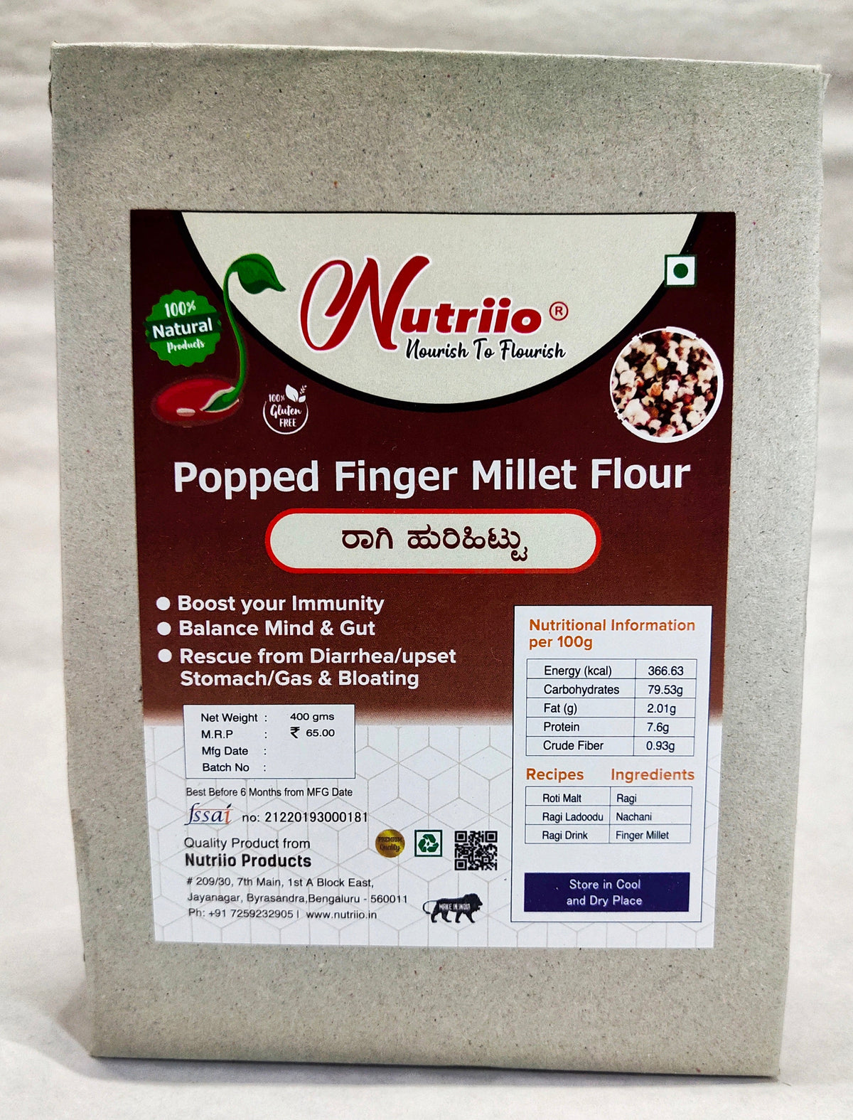 Buy Popped Finger Millet Flour from Nutriio, Bangalore Online — Foodwalas